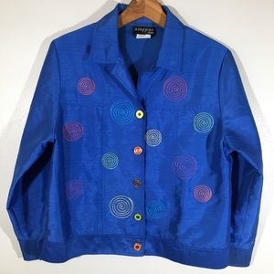 Vintage | Jackets & Coats | Vintage 9s Art To Wear Colorful Blue Jacket ...